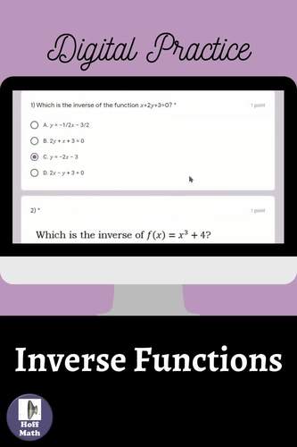 Inverse Functions DIGITAL PRACTICE | Distance Learning by Hoff Math