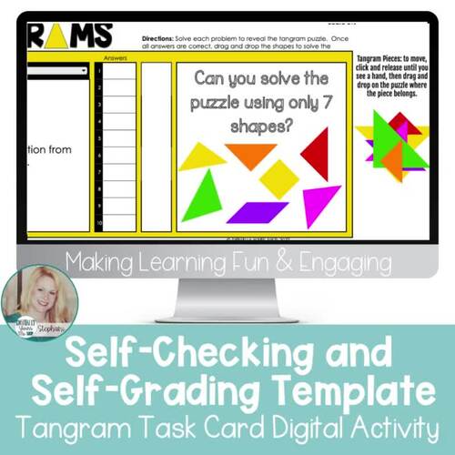 Editable Self-Checking Tangram Task Card Digital Resource Template Vol.1