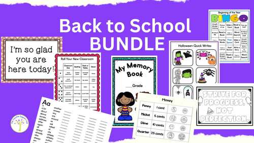 ELA Math and Growth Mindset Back to School Primary BUNDLE | TPT