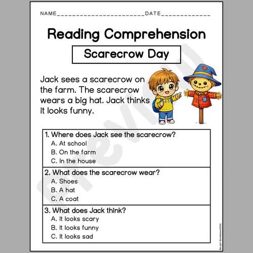 Fall Reading Comprehension Worksheets for Grade 1–2 | Color & B&W ...
