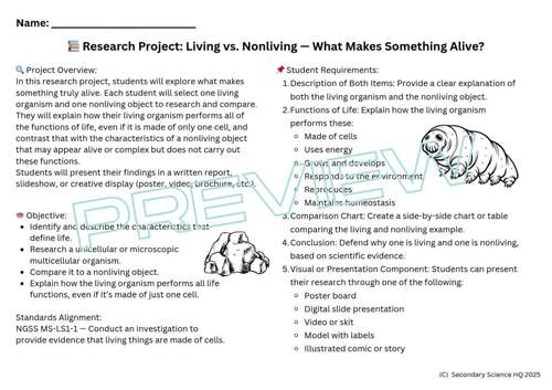 Living and Nonliving Characteristics of Life Research Project and ...