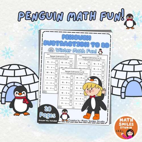 Penguin Subtraction to 20 Worksheets | Winter Math Activities | 1st ...