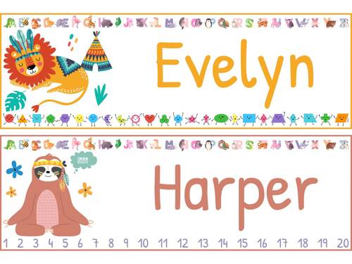 Student Desk Plates, 30 Printable/Editable Cute Animal Classroom Name Tags