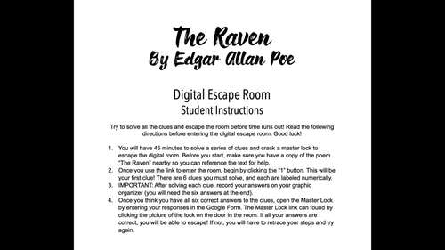 The Raven Digital Escape Room by Chomping at the Lit | TPT