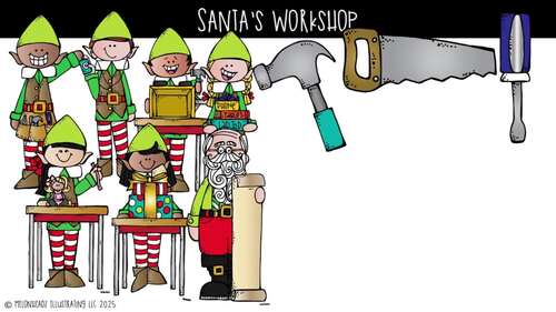 Santa's Workshop clip art, Christmas clip art, North Pole COLORED Version