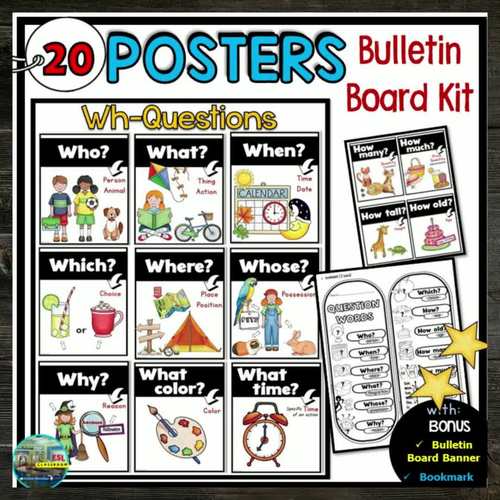 ESL / WH-Questions Color Posters / Bulletin Board Kit + SPECIAL BONUS