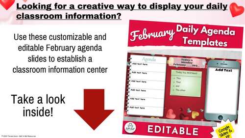 Editable February Daily Agenda Classroom Templates by Bell to Bell ...