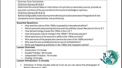 US History Webquest Lesson Plan: Popular Culture Trends in the 1950's