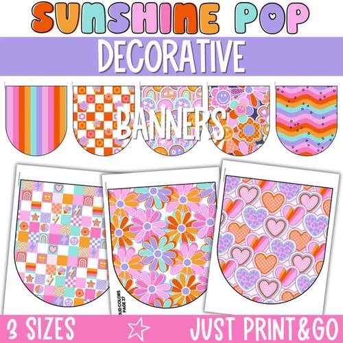 Retro Groovy Bulletin Board Bunting Banners, Rainbow Y2K Decorative Banners