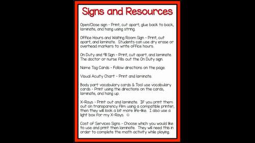 Kindergarten Academic Play Center - Doctor's Office by Erica Gorrell