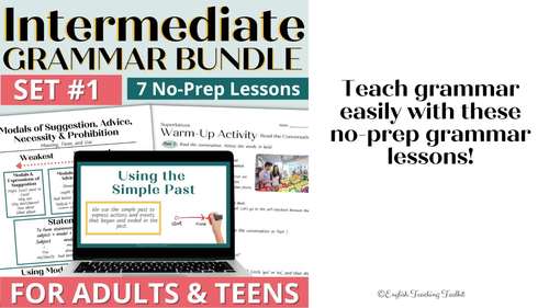 Adult ESL Intermediate English Grammar Lesson Plans & Worksheets Bundle ...