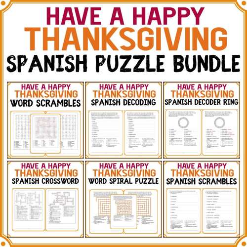 Spanish Thanksgiving Puzzle Bundle - Spanish Vocabulary Games | TPT