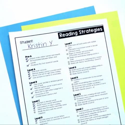 Reading Skills Checklist - Guided Reading Levels (with digital option)