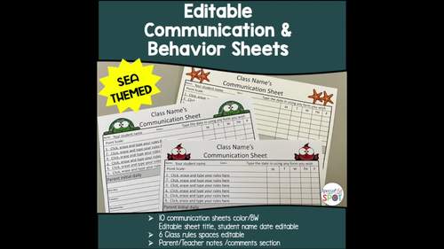 Communication Behavior Sheet - Sea theme by Superteach56-Special Ed Spot