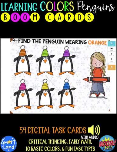Learning Colors digital cards Penguins by Smart Land Printables | TPT