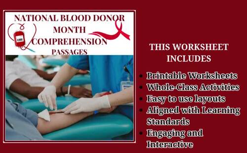 Comprehension Passages for National Blood Donor Month | Grades 3–8