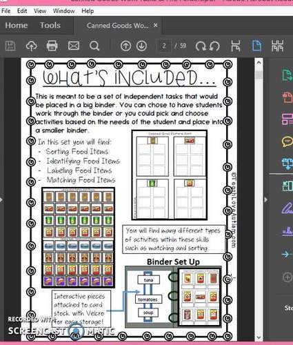 Food: Canned Goods Independent Work Binder by Teach Love Autism | TpT