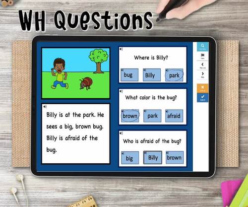 Short Stories WH Questions Comprehension with Pictures & Audio Boom Cards 1