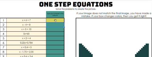 One Step Equations Valentines Pixel Art- Digital Self-Checking Activity