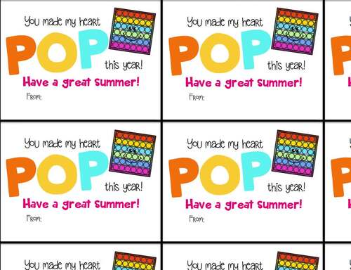 Cute Pop It/ Push Pop Fidget Toy End of Year Gift Tag- You made my ...