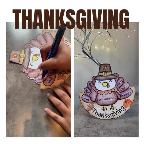 Thankful Turkey Cut & Paste Craft, Printable Kit, Thanksgiving by ...