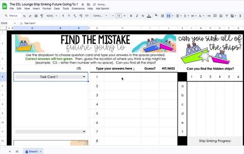 Future Tense Going To Review for Google Sheets™ ESL Newcomer Activities