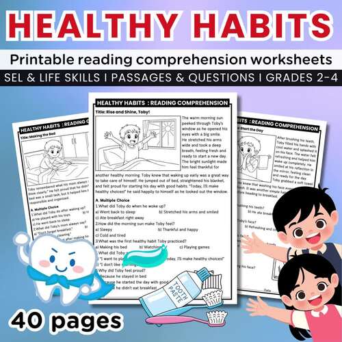 Healthy Habits Reading Comprehension Worksheets, Passages & Questions ...