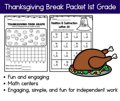 Thanksgiving Break Packet for 1st Grade | 1st Grade Thanksgiving Break