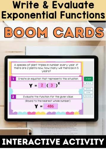 Write & Evaluate Exponential Growth Functions | Boom Cards by Math and ...