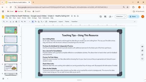 Google Slides Lessons - Alberta Health Grade 3 - Healthy Eating Unit