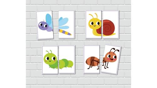 Bugs Matching Game, Insects Symmetry Cards, Toddler Matching Activity