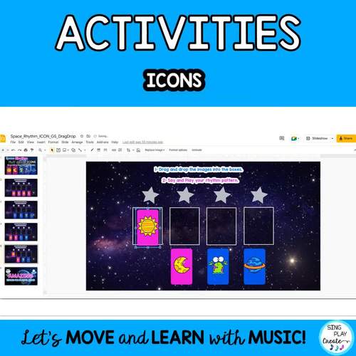 Rhythm Google Slides Drag & Drop Activity: {Icons 1 & 2 Sounds} Space ...