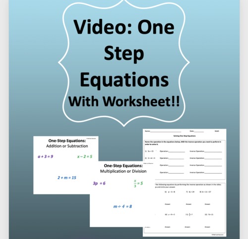 Video Lesson Solving One Step Equations plus worksheet by Math Lab ...