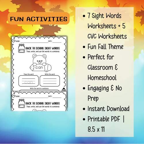 Back to School Sight Words Worksheets | Trace, Write & Sentence Practice