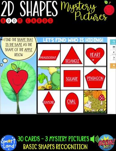2D SHAPES Mystery Pictures digital cards | Apples by Smart Land Printables