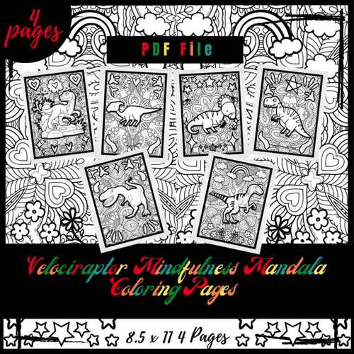 Velociraptor Mindfulness Mandala Coloring Pages, Dinosaurs Coloring ...