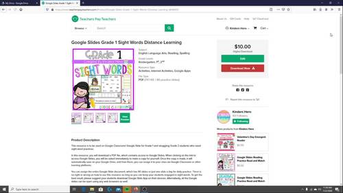 Sight Word Grade 1 Google Slides for Distance Learning by Kinders Hero