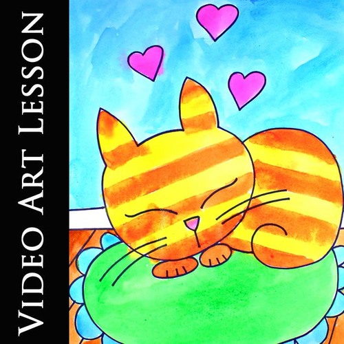 SLEEPY KITTEN Art Lesson | EASY Directed Drawing & Watercolor Painting ...