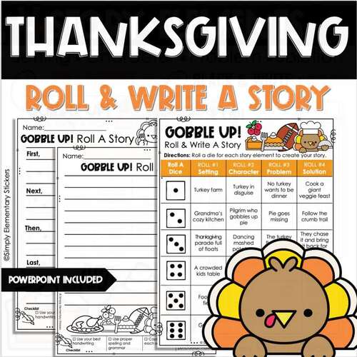 Thanksgiving Roll & Write A Story Creative Writing Center Activity