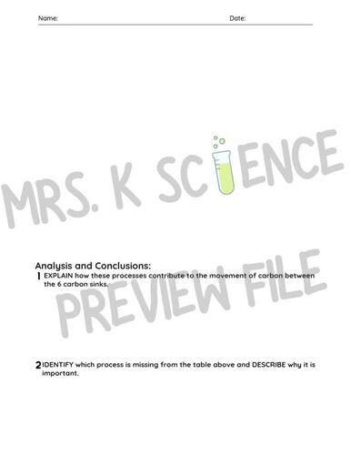 Carbon Cycle Lab Assignment for Middle and High School Science - KEY ...