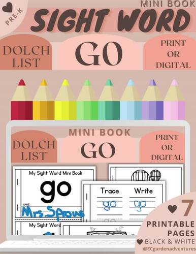 BOOK 14: GO | DOLCH Pre-K Sight Words Mini Flip Books | Trace and Write ...