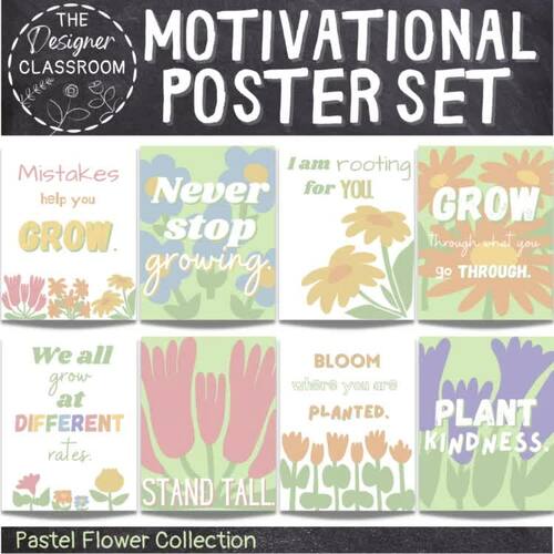 Motivational Poster Set | Pastel Flower Classroom Decor | TPT