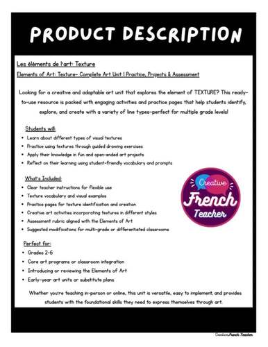 Les éléments de l’art | Texture | French Elements of Art Posters ...