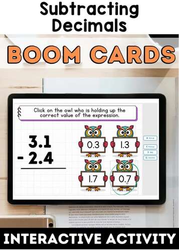 Subtracting Decimals | Boom Cards™ | Interactive Practice for 5th Grade