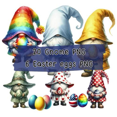 Watercolor Gnomes with easter egg PNG Clipart Bundle - Instant Digital ...