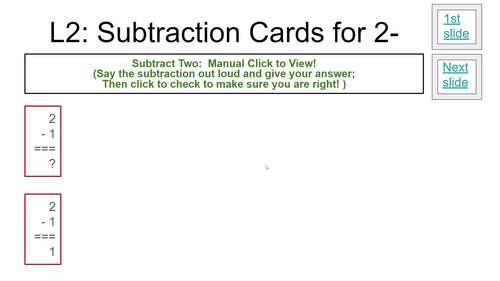 Subtraction Flashcards, Level 2, Math Practice, Math Facts, Flash Cards