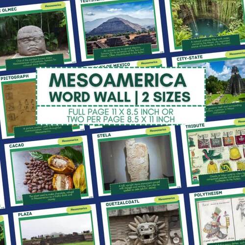 Mesoamerica Word Wall Cards | Aztec Maya Olmec Vocabulary Bundle w/ Slides