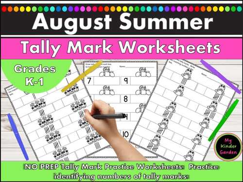 August Math Tally Mark Worksheets Count Draw Write Numbers 1-10 ...