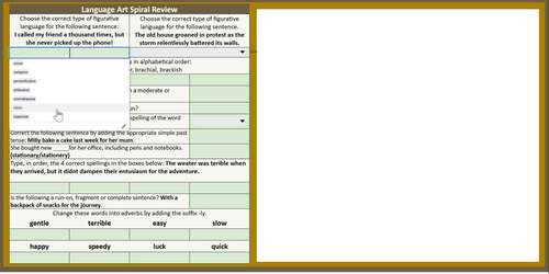 NO PREP - Spiral Language Art Review for 4th/5th Grades - Cat Family