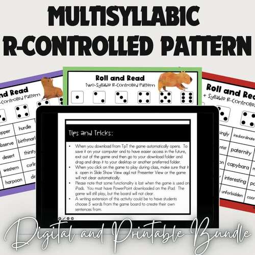 Roll & Read Multisyllabic 4+ Syllable R-Controlled Words Sentences ...